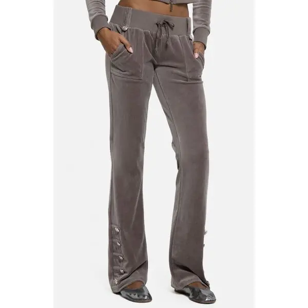 JADED LONDON Bootcut Cotton Blend Velour Military Pants - Brown