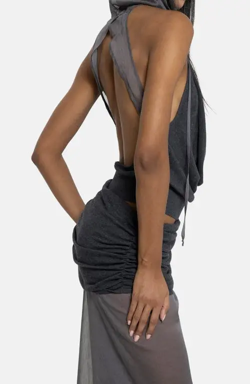JADED LONDON Plunge Neck Knit Top With Chiffon Hood