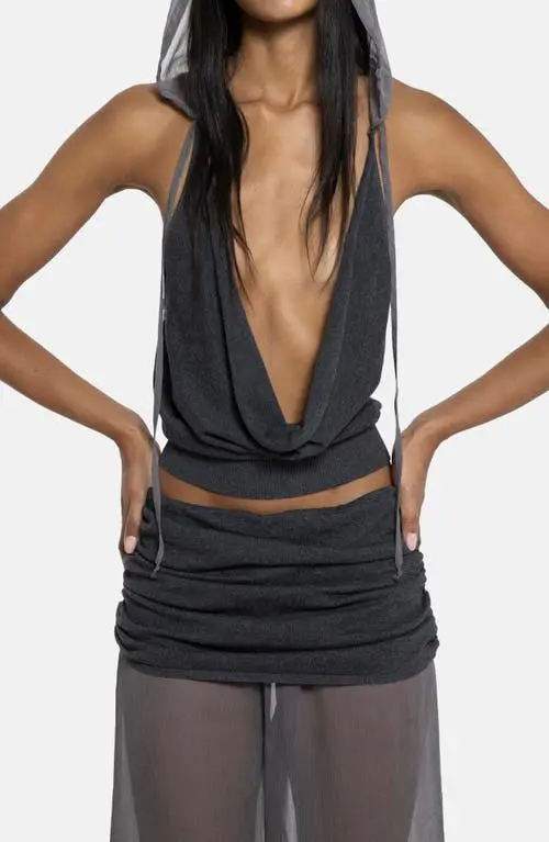 JADED LONDON Plunge Neck Knit Top With Chiffon Hood