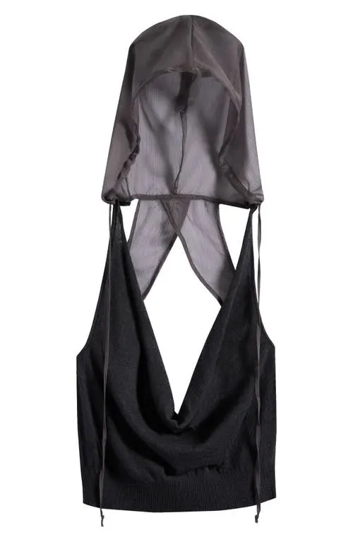JADED LONDON Plunge Neck Knit Top With Chiffon Hood