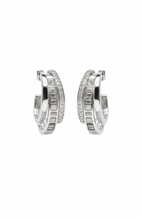 NATIVE GEM Triple Threat Huggie Hoop Earrings With Cubic Zirconia In 14k Plating - Silver