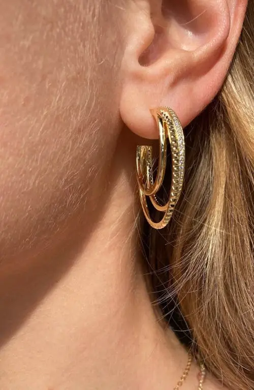 NATIVE GEM Triple Threat Hoop Earrings In Polished 14k Plating - Gold