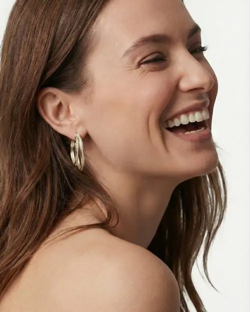 NATIVE GEM Triple Threat Hoop Earrings In Polished 14k Plating - Gold