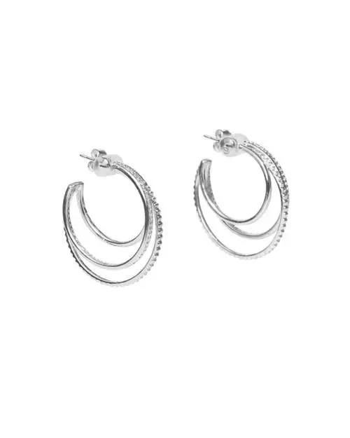 NATIVE GEM Triple Threat Hoop Earrings In Polished 14k Plating - Silver