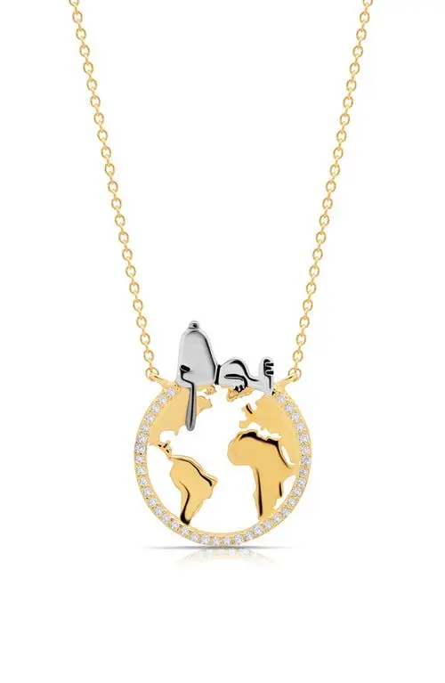 CRISLU X Peanuts® Snoopy's World Pavé Pendant Necklace - 18kt Yellow Gold/clear Stone