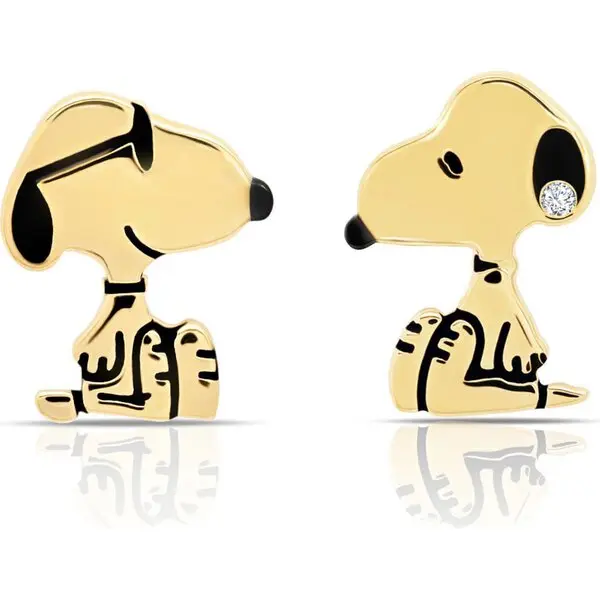 CRISLU X Peanuts® Snoopy Mismatched Stud Earrings - 18kt Yellow Gold/clear Stone