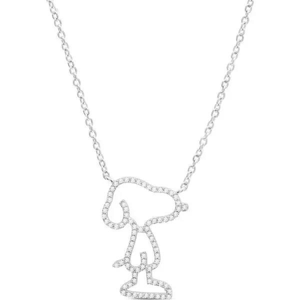 CRISLU X Peanuts® Snoopy Pendant Necklace - Pure Platinum/clear Stone