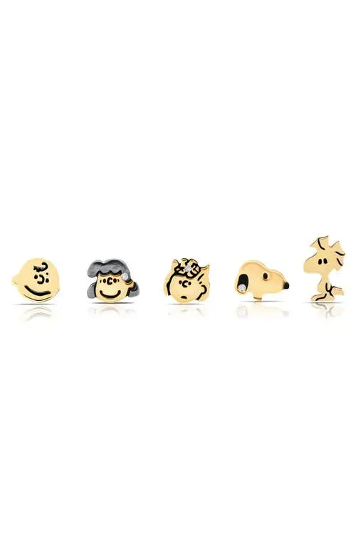 CRISLU X Peanuts® Snoopy & The Gang Stud Earrings Set - 18kt Yellow Gold/clear Stone