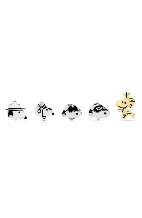 CRISLU X Peanuts® Snoopy & The Gang Set Of 5 Assorted Single Stud Earrings - Pure Platinum/clear Stone
