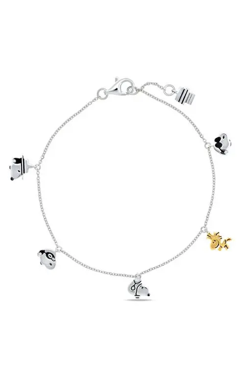 CRISLU X Peanuts® Snoopy & Woodstock Charm Bracelet - Pure Platinum/clear Stone