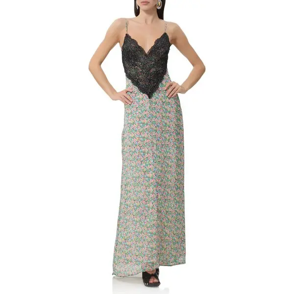 AFRM Prianka Floral Lace Inset Maxi Dress - Soft Stripe