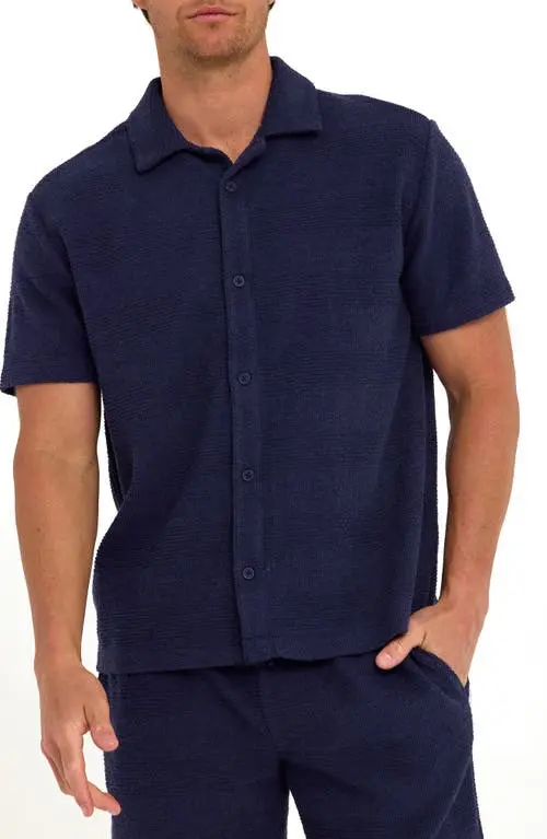 THREADS 4 THOUGHT Archer Stripe Jacquard Short Sleeve Terry Cloth Button-up Shirt - Stargazer