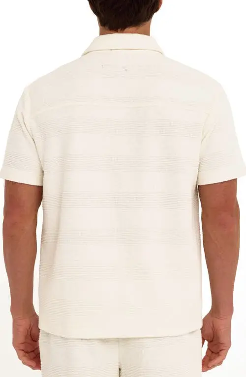 THREADS 4 THOUGHT Archer Stripe Jacquard Short Sleeve Terry Cloth Button-up Shirt - White