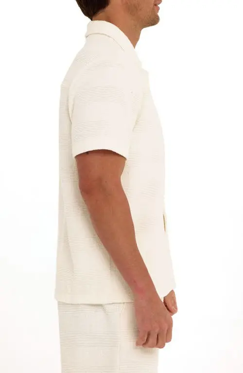 THREADS 4 THOUGHT Archer Stripe Jacquard Short Sleeve Terry Cloth Button-up Shirt - White