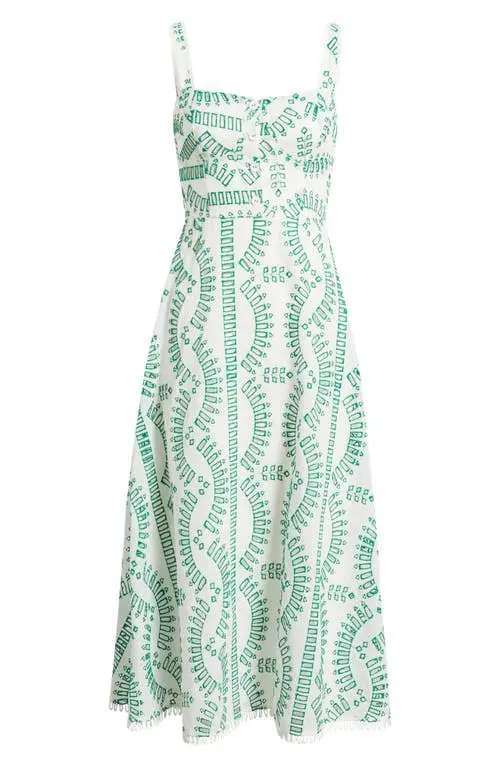 Moon River Embroidered Detail Midi Dress - Green Multi