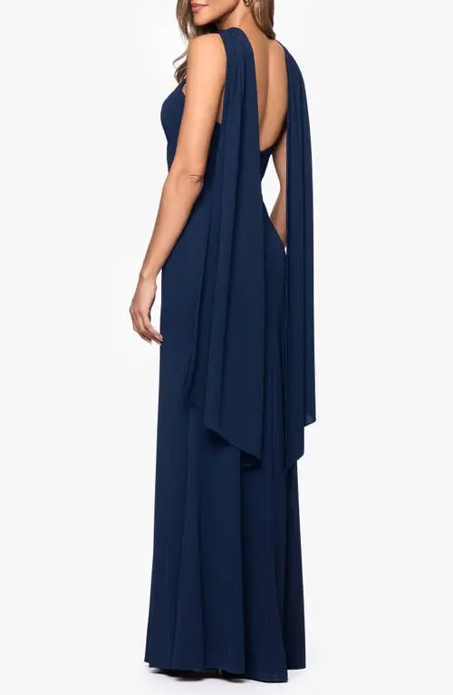 XSCAPE EVENINGS Scarf Detail Halter Neck Gown