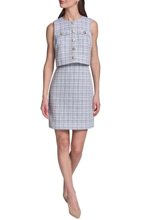 Karl Lagerfeld Sleeveless Tweed Popover Dress - Mystic Blue Multi