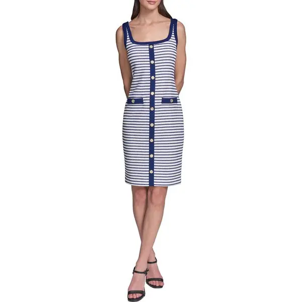 Karl Lagerfeld Striped Knit Scoop Neck Dress - Maritime/soft White