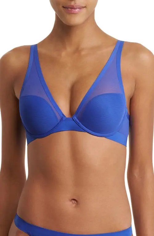 Natori True Zen Mesh Plunge T-shirt Bra - Blue Flame