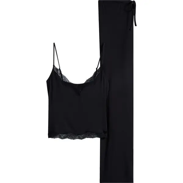 SKIMS Lace Trim Pajamas - Onyx