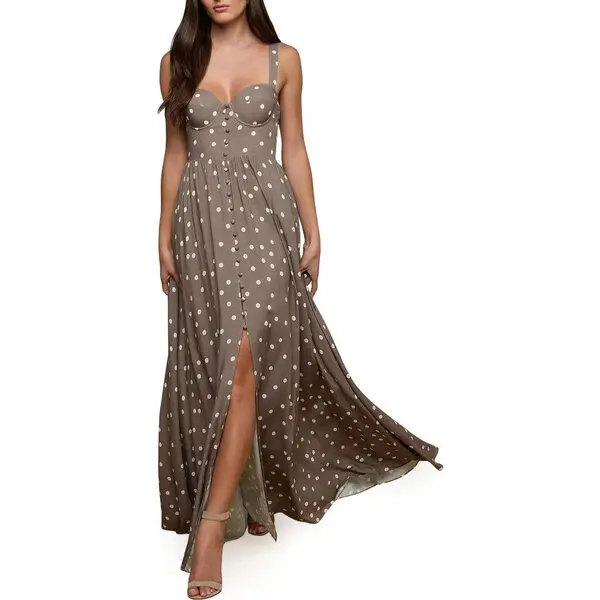 L'Agence Rosette Dot Sleeveless Maxi Dress - Cardamom/ecru Polka Dot