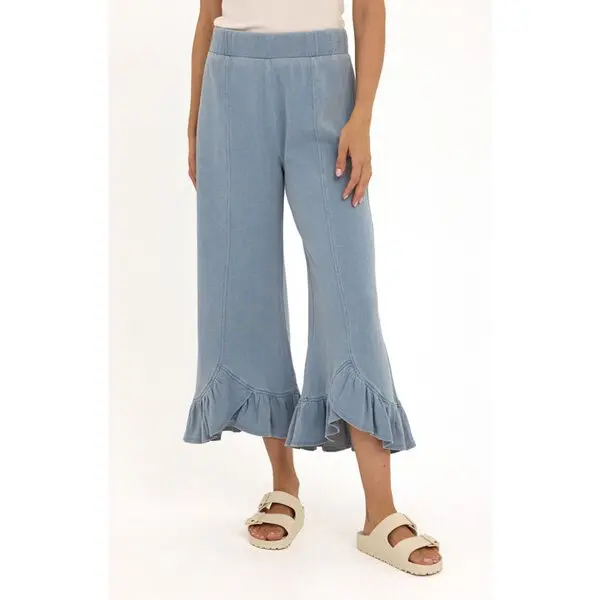 THREADS 4 THOUGHT Organic Cotton Terry Cloth Ruffle Hem Pants - Light Wash