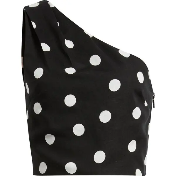 Mango Abrei Polka Dot One Shoulder Crop Top - Black