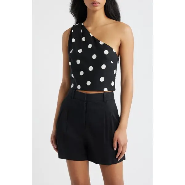Mango Polka Dot One-shoulder Crop Top