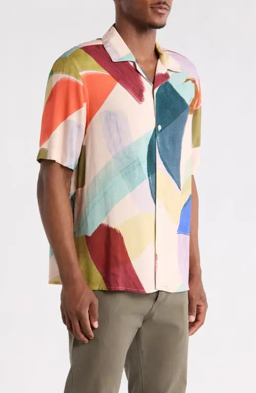 WAX LONDON Didcot Painted Shapes Camp Shirt - Green Multi
