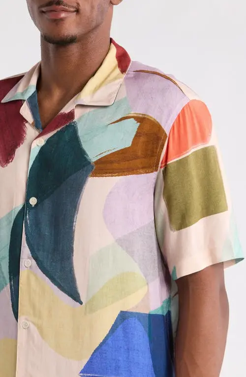 WAX LONDON Didcot Painted Shapes Camp Shirt - Green Multi
