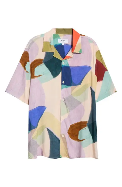 WAX LONDON Didcot Painted Shapes Camp Shirt - Green Multi