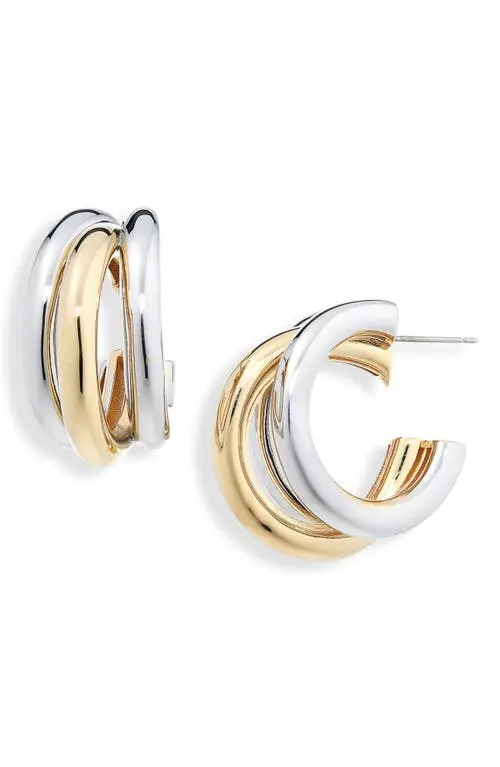 Rabanne Triple Loop Two-tone Hoop Earrings - M042 Silver/gold