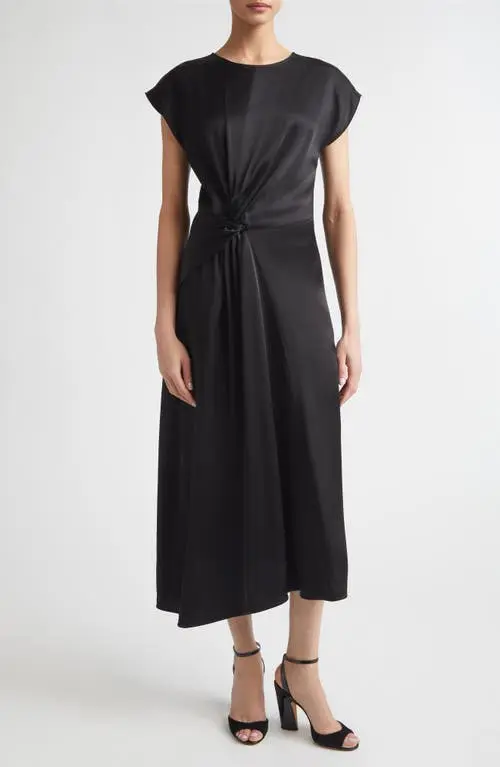 Victoria Beckham Twist Shoulder Asymmetric Satin Midi Dress - Black