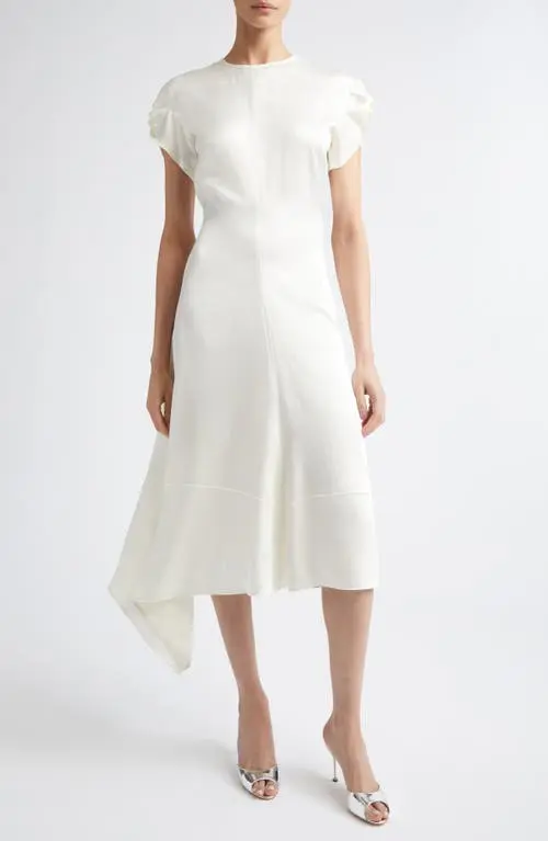 Victoria Beckham Twist Shoulder Asymmetric Satin Midi Dress - Ivory
