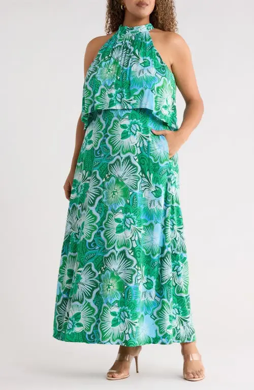 SUGARLIPS Tanti Floral Moya Halter Maxi Dress - Kelly-blues