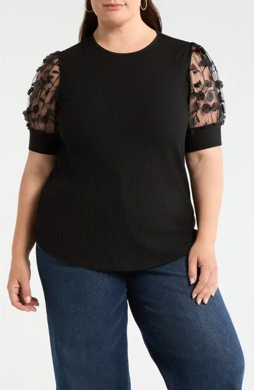 SUGARLIPS Sheer Puff Sleeve Top - Black