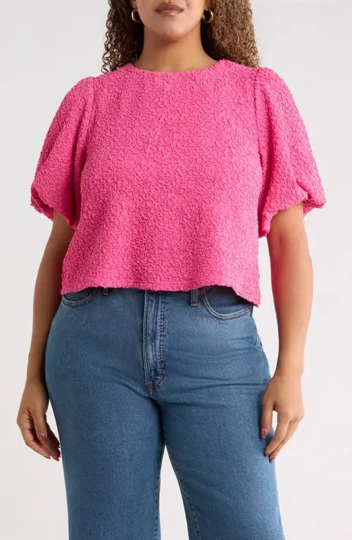 SUGARLIPS Bubble Sleeve Crop Top - Pink