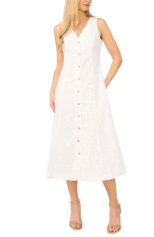 CECE DUPRAZ Sleeveless Cotton Eyelet Midi Dress - Ultra White