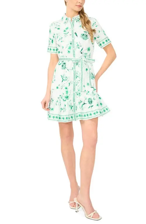 CECE DUPRAZ Floral Cotton Blend Mini Shirtdress - Vibrant Kelly
