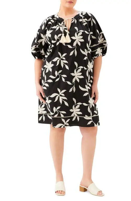 Karen Kane Floral Embroidered Cotton Shift Dress - Black