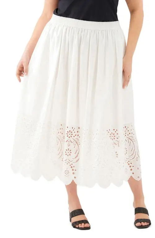 Karen Kane Embroidered Eyelet Cotton Midi Skirt - Off White
