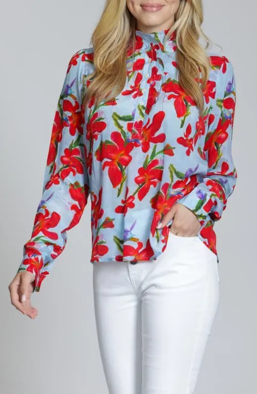 APNY Floral Ruffle Placket Top - Red Multi
