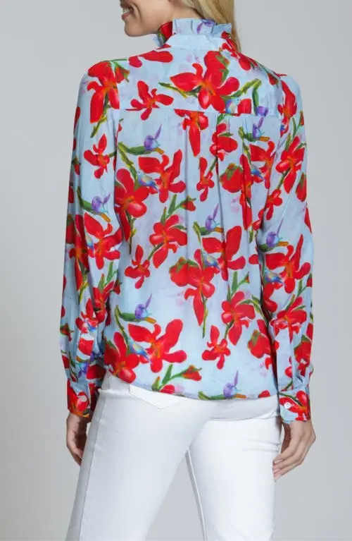 APNY Floral Ruffle Placket Top - Red Multi