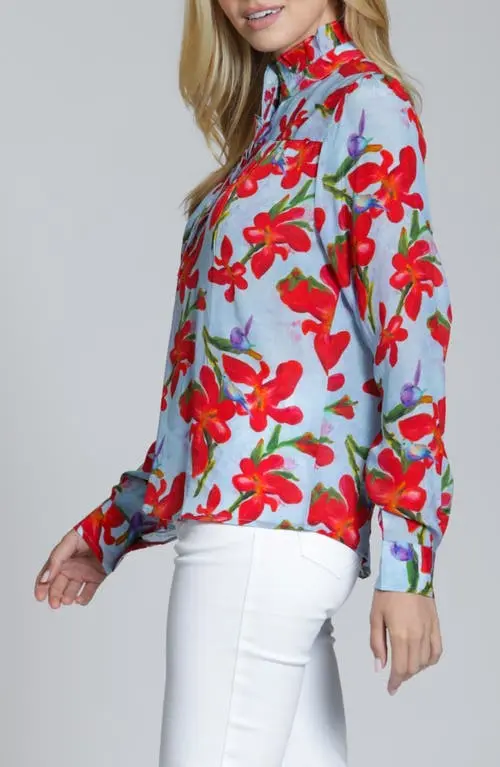 APNY Floral Ruffle Placket Top - Red Multi
