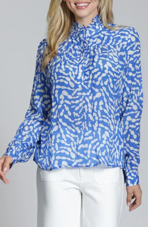APNY Ruffle Placket Top - Blue/white