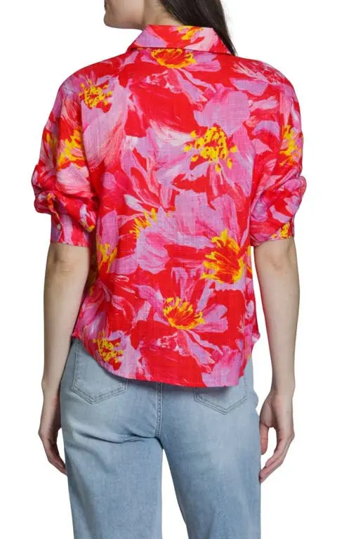 APNY Floral Blouson Sleeve Button-up Shirt