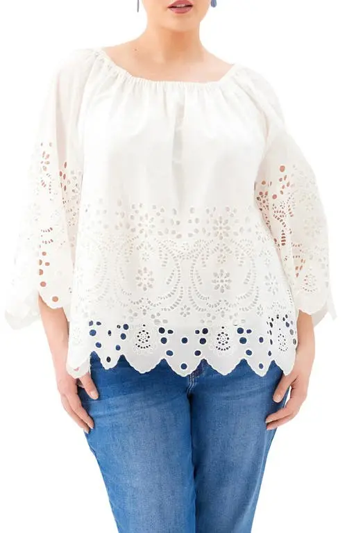 Karen Kane Eyelet Embroidered Peasant Top - Off White