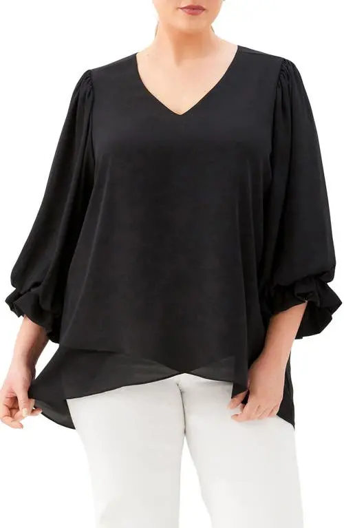 Karen Kane Crossover Hem Asymmetric Top - Black