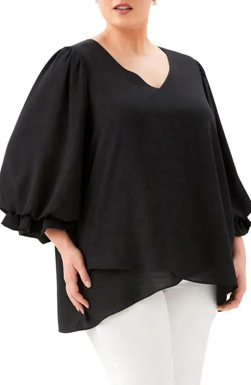 Karen Kane Crossover Hem Asymmetric Top - Black