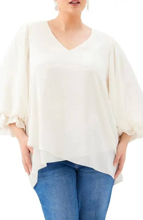 Karen Kane Crossover Hem Asymmetric Top - Cream